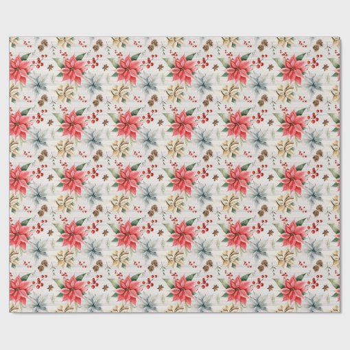 Farmhouse Poinsettia Wood Rustic Christmas Wrapping Paper | Zazzle