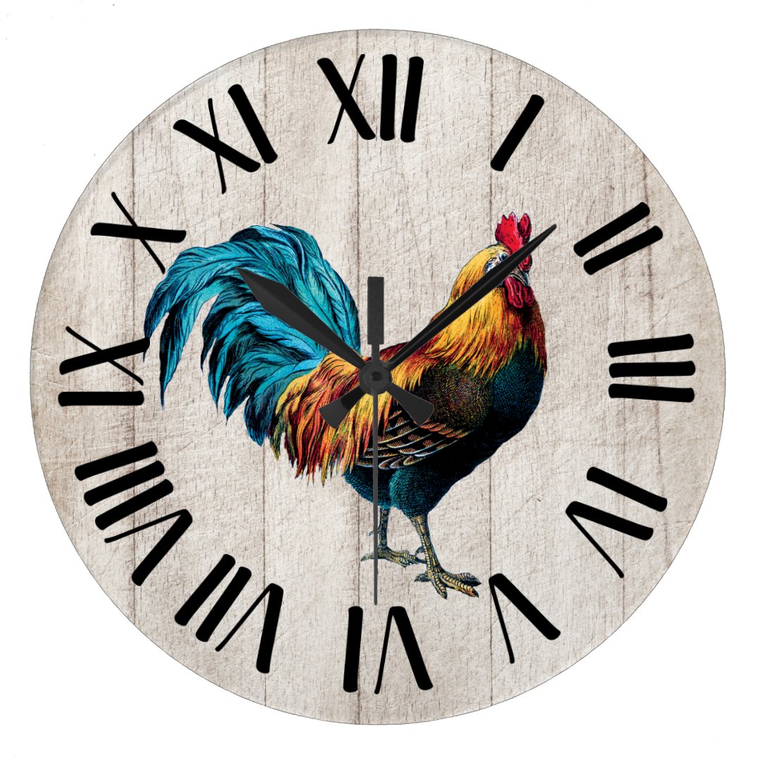 Farmhouse Rooster Large Clock | Zazzle