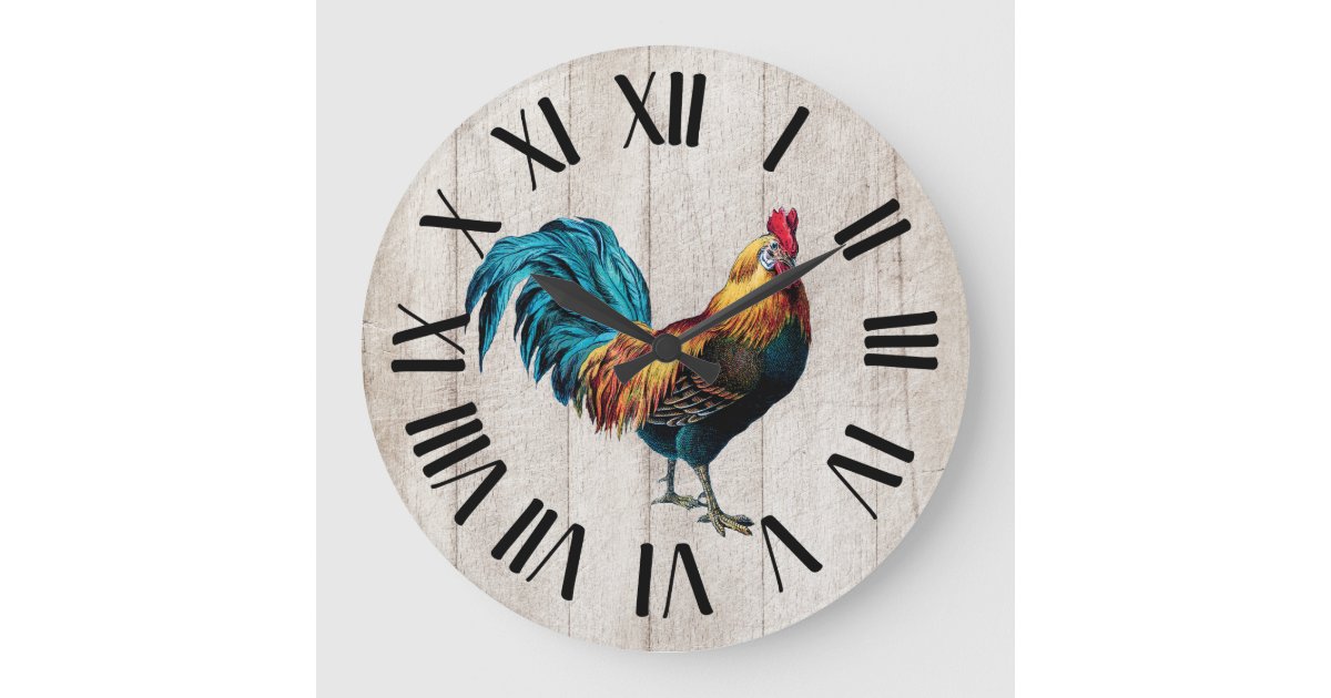 Farmhouse Rooster Large Clock | Zazzle