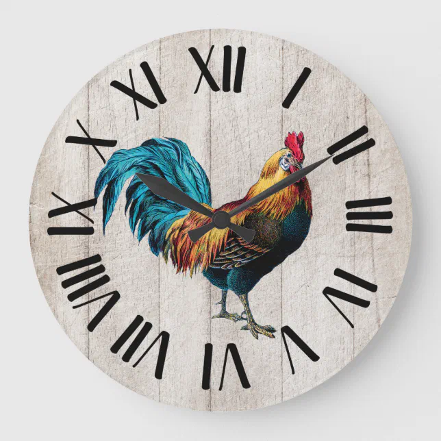 Farmhouse Rooster Large Clock | Zazzle