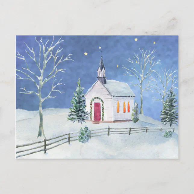 Farmhouse Rustic Church Christmas Scene Postcard | Zazzle