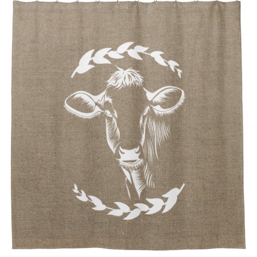 Farmhouse Rustic Faux Burlap Laurels Dairy Cow Shower Curtain Zazzle