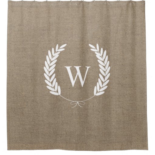 Farmhouse Rustic Faux Burlap Laurels Monogram Shower Curtain Zazzle