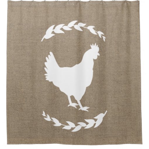 Farmhouse Rustic Faux Burlap Laurels White Hen Shower Curtain Zazzle