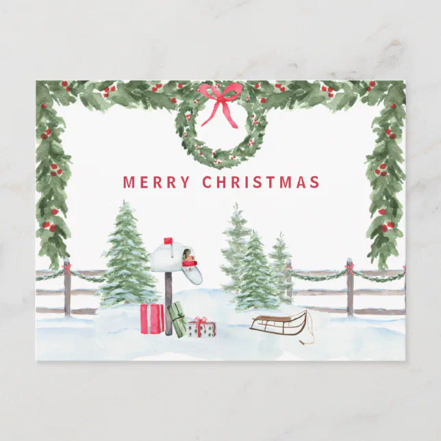 Farmhouse Rustic Merry Christmas Mail Scene Postcard | Zazzle