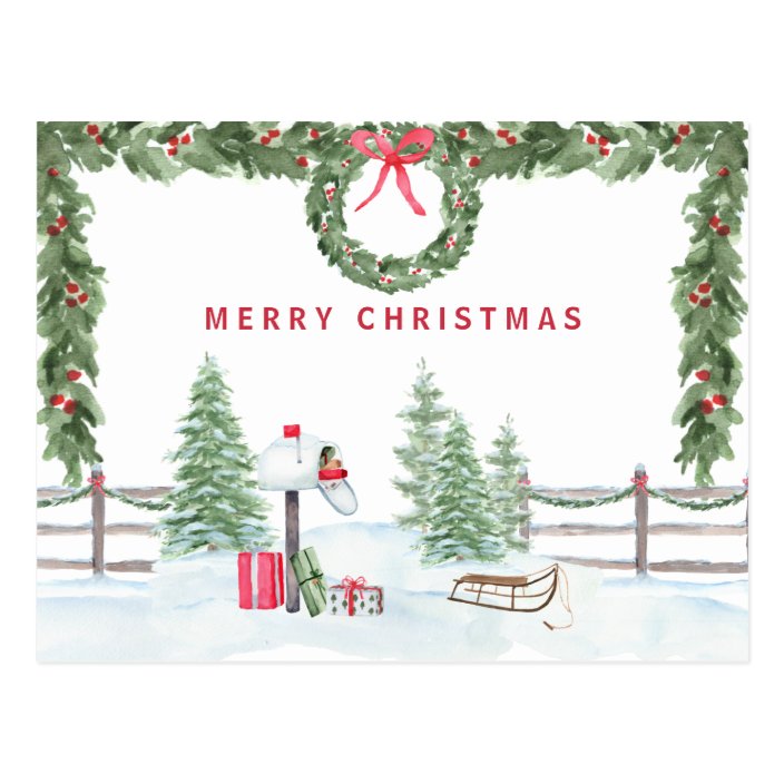 Farmhouse Rustic Merry Christmas Mail Scene Postcard | Zazzle.com