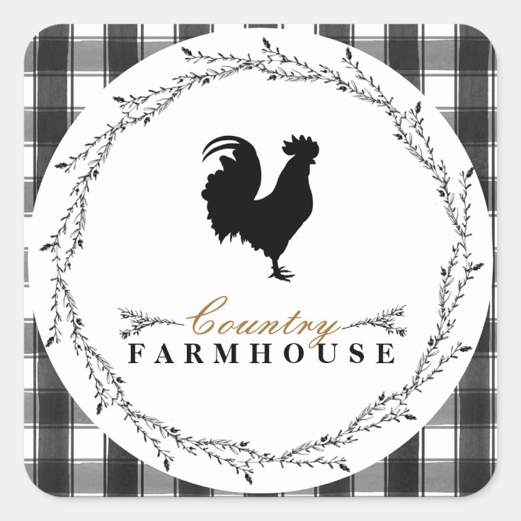 Farmhouse Rustic Plaid Black White Buffalo Check Square Sticker | Zazzle
