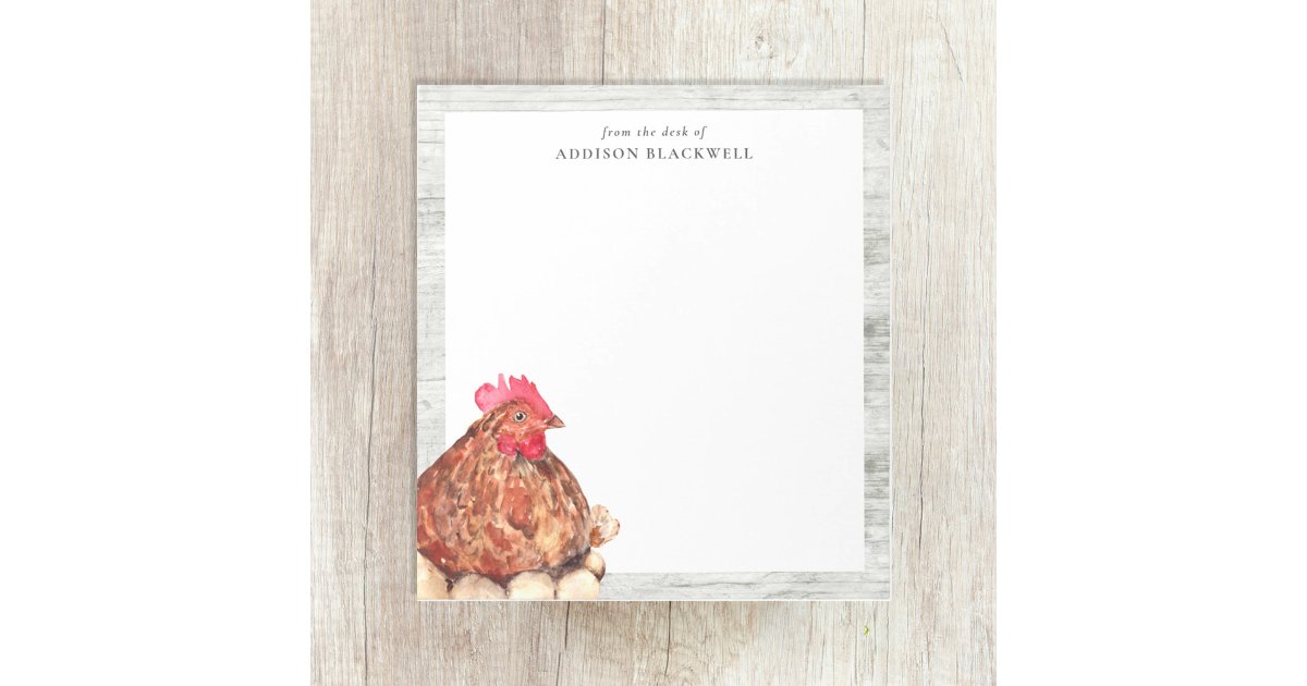 Farmhouse Rustic Watercolor Chicken Personalized Notepad | Zazzle