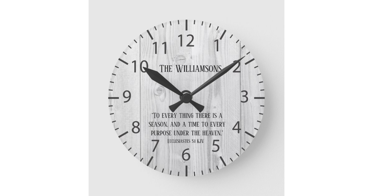 Farmhouse Rustic Wood Time Scripture Verse Family Round Clock | Zazzle