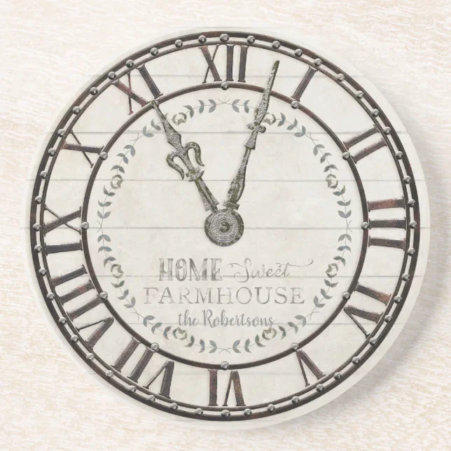 Farmhouse Shiplap Roman Numeral Metal Clock Home Coaster | Zazzle