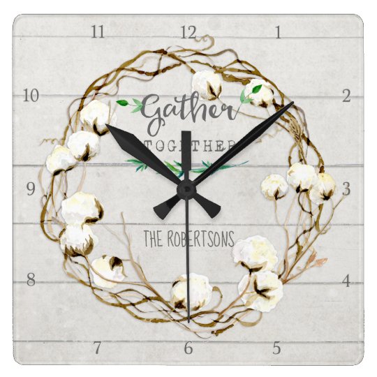 Farmhouse Shiplap Wood Rustic Gather Together Square Wall Clock ...