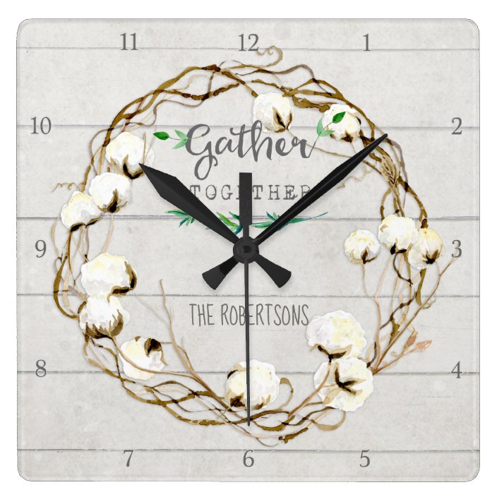 Farmhouse Shiplap Wood Rustic Gather Together Square Wall Clock ...