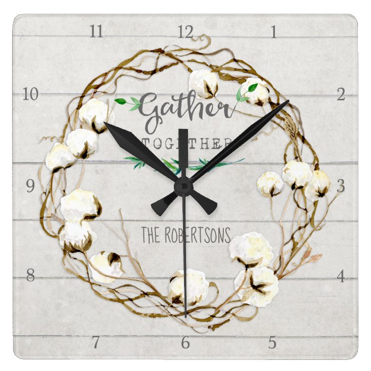 Farmhouse Shiplap Wood Rustic Gather Together Square Wall Clock | Zazzle
