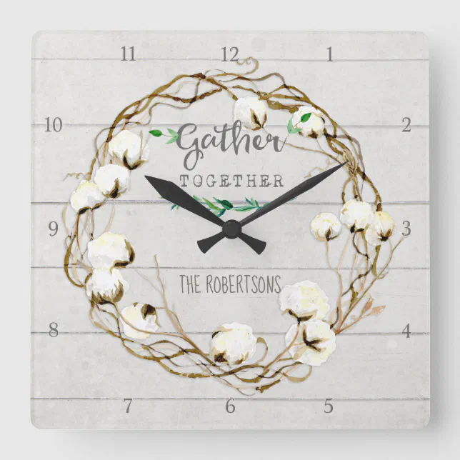 Farmhouse Shiplap Wood Rustic Gather Together Square Wall Clock | Zazzle