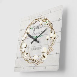 Farmhouse Shiplap Wood Rustic Gather Together Square Wall Clock | Zazzle