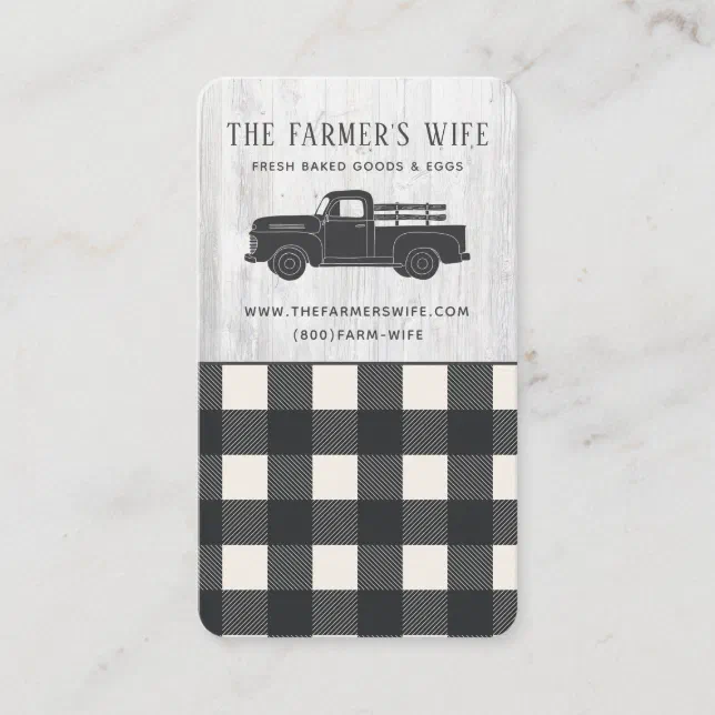 Farmhouse Style Black White Buffalo Plaid Wood Business Card | Zazzle