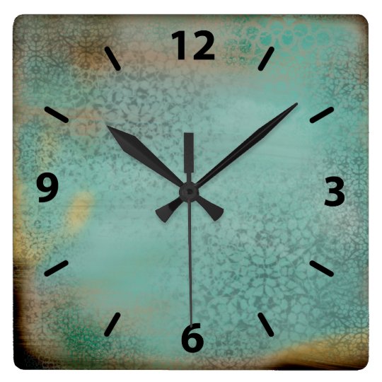 Farmhouse Style Rustic Antique Teal Faux Lace Square Wall Clock ...