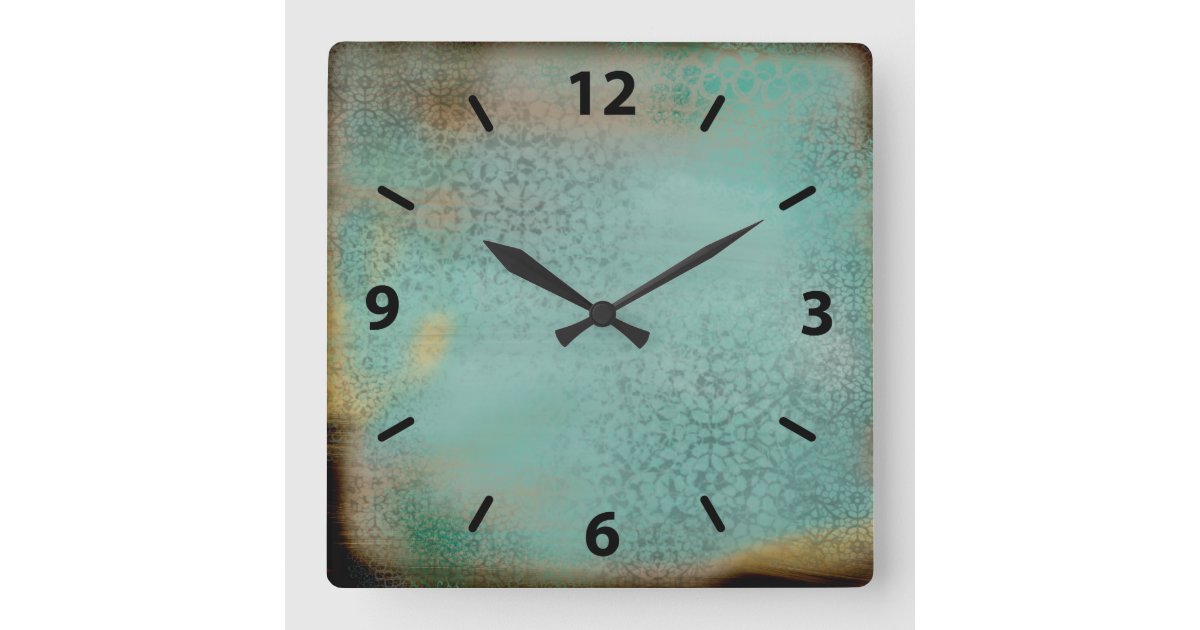 Farmhouse Style Rustic Antique Teal Faux Lace Square Wall Clock | Zazzle