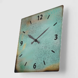 Farmhouse Style Rustic Antique Teal Faux Lace Square Wall Clock | Zazzle