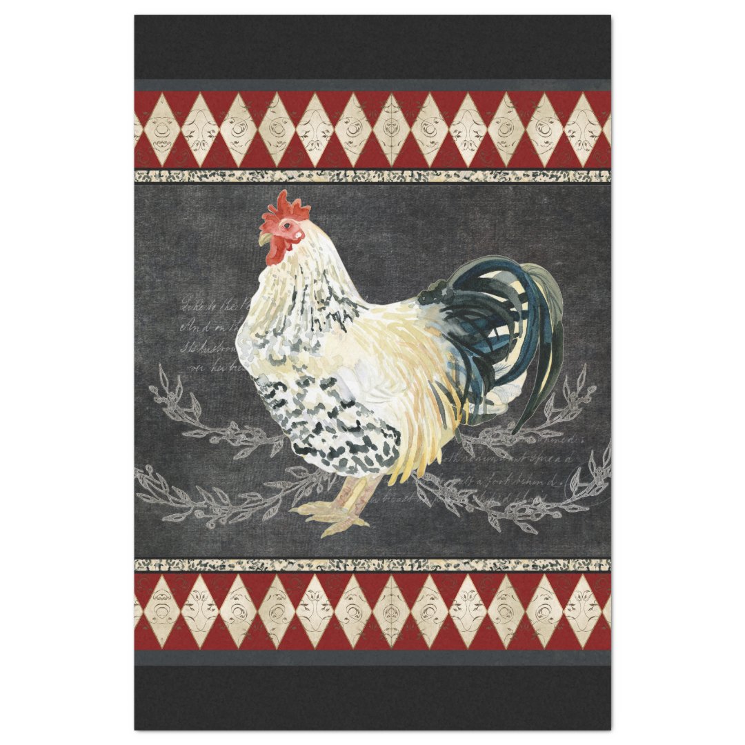 Farmhouse Watercolor Rooster Chalkboard Decoupage Tissue Paper | Zazzle