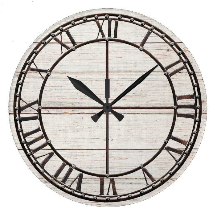 Farmhouse White Shiplap Wood Rustic Farm Art Large Clock | Zazzle.com