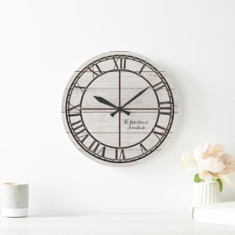 Farmhouse White Shiplap Wood Rustic Farm Art Large Clock | Zazzle