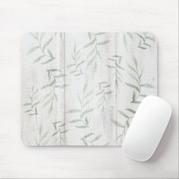 Farmhouse White Wood Rustic Leaves Mouse Pad | Zazzle