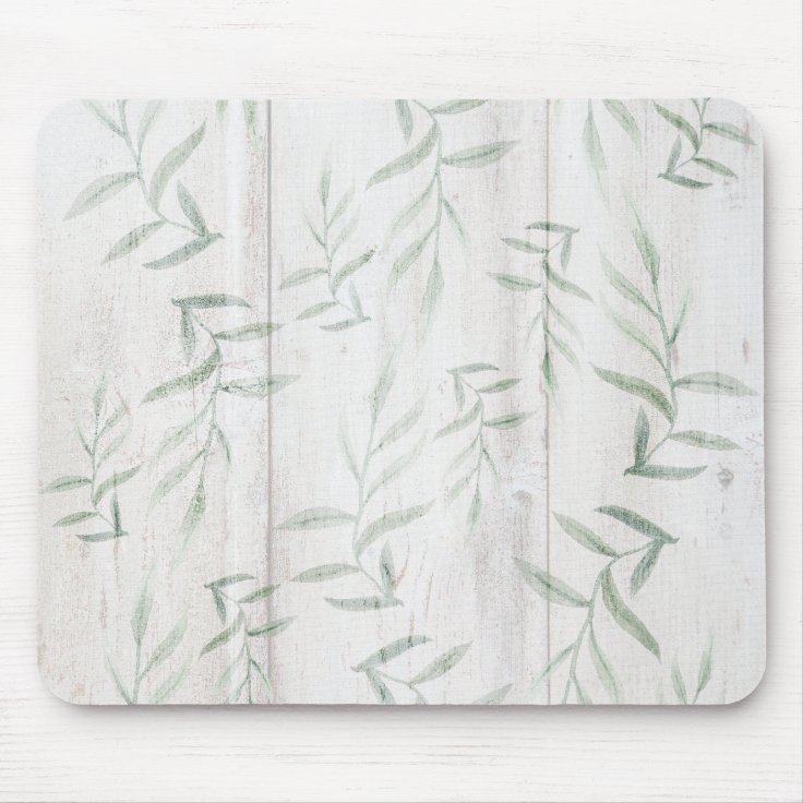 Farmhouse White Wood Rustic Leaves Mouse Pad | Zazzle