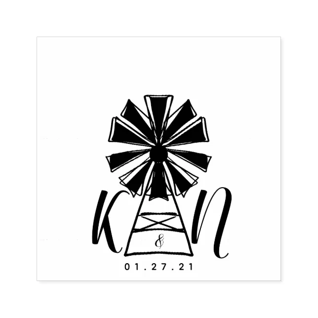 Farmhouse Windmill Logo Wedding Rubber Stamp | Zazzle