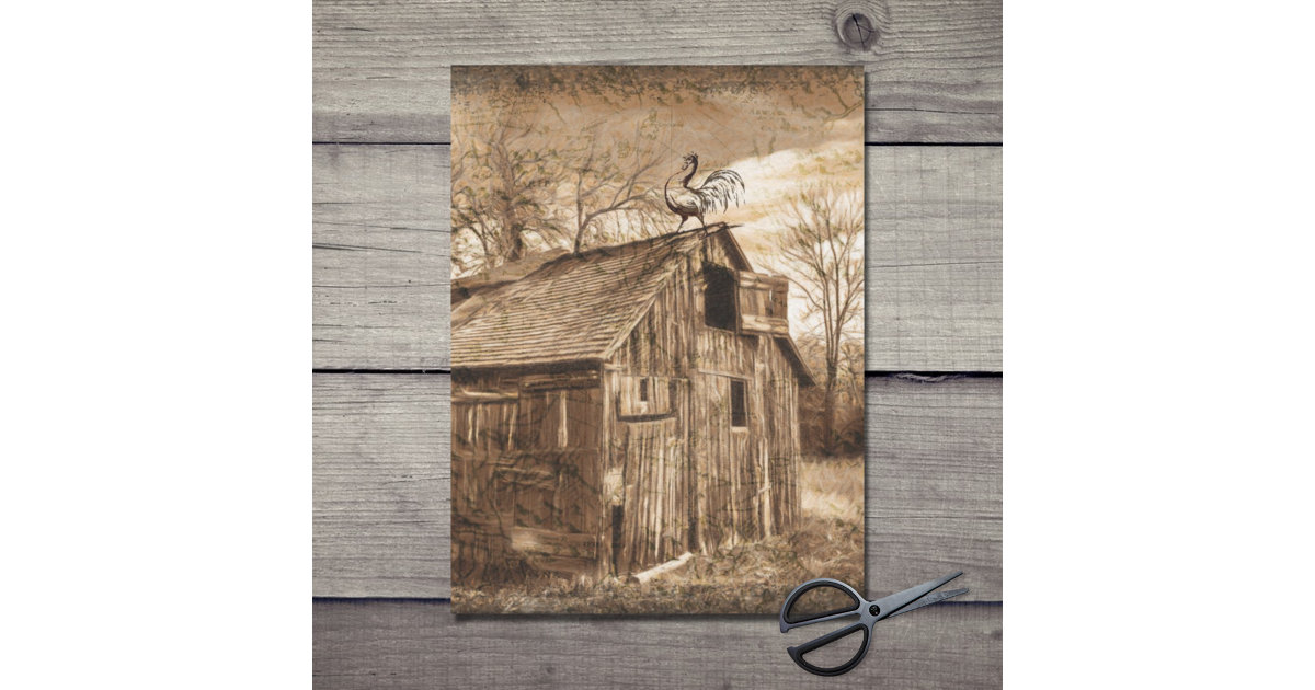 Farmhouse Wood Barn Chicken Decoupage Tissue Paper | Zazzle