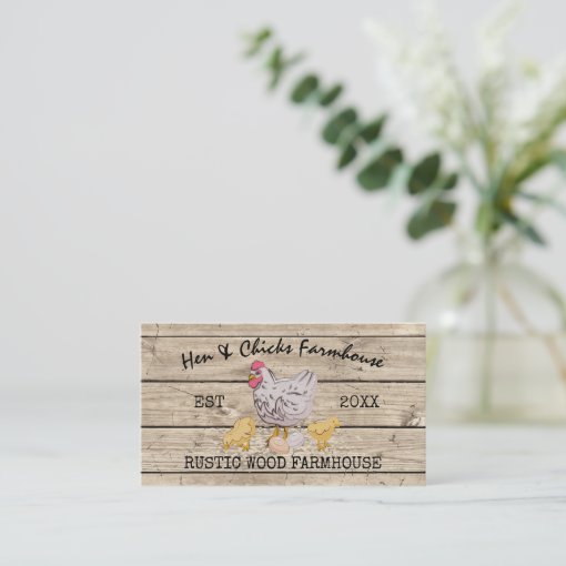 Farmhouse Wooden Rustic Chicks Hen Business Card | Zazzle