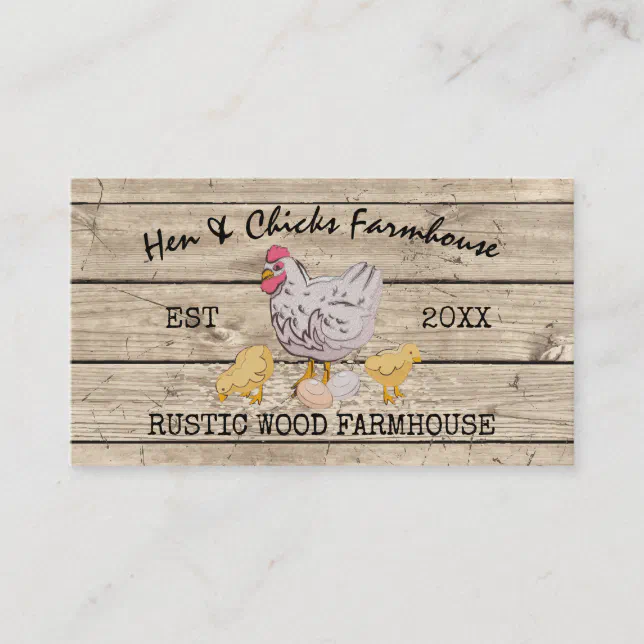 Farmhouse Wooden Rustic Chicks Hen Business Card | Zazzle