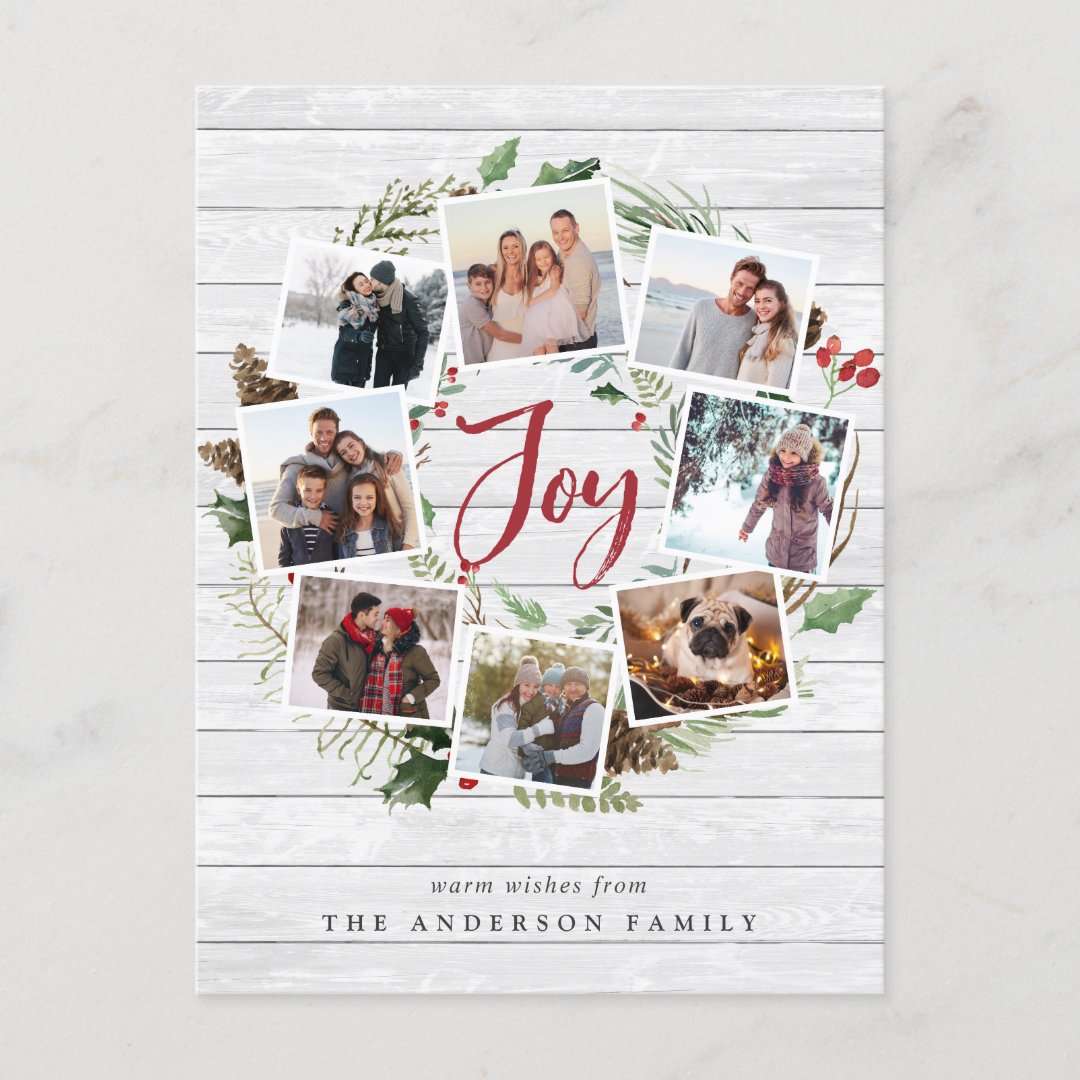 Farmhouse Wreath | Rustic Photo Collage Holiday Postcard | Zazzle