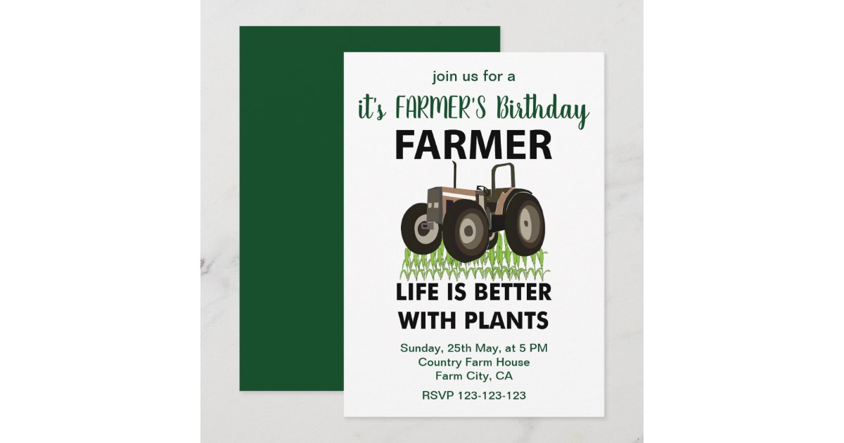 Farming Tractor Field Farmer's Birthday Invitation | Zazzle