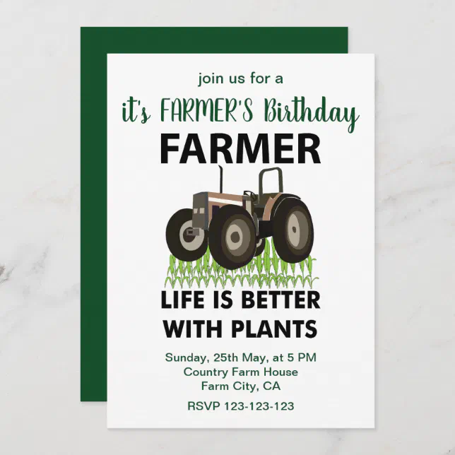 Farming Tractor Field Farmer's Birthday Invitation | Zazzle