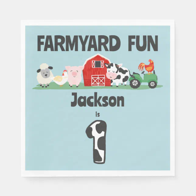 Farmyard Fun 1st Birthday Farm Animal Kids Party Napkins | Zazzle