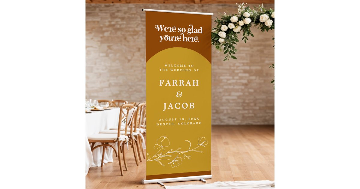 FARRAH Retro 70s Rust Mustard Arch Wedding Welcome Retractable Banner ...