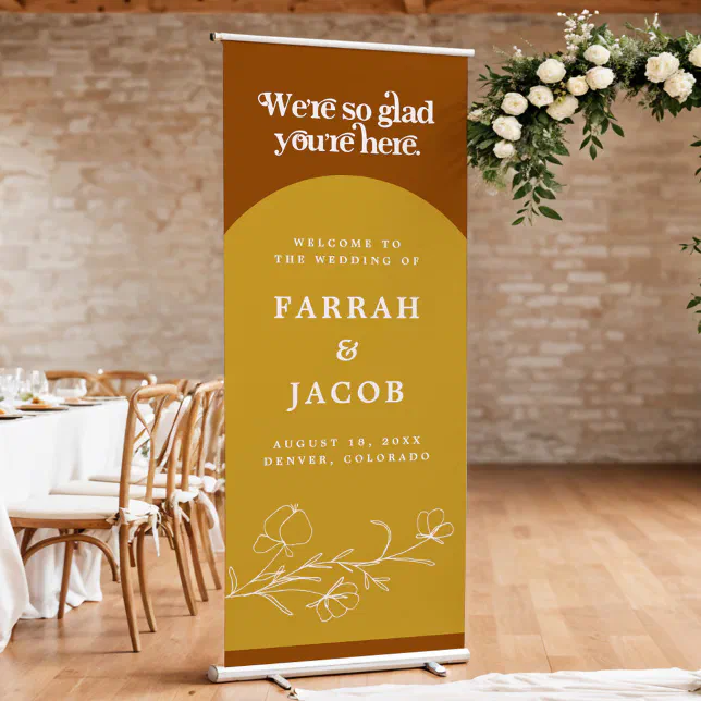 FARRAH Retro 70s Rust Mustard Arch Wedding Welcome Retractable Banner ...