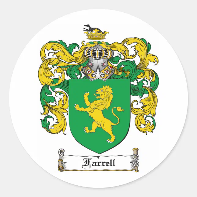 FARRELL FAMILY CREST - FARRELL COAT OF ARMS CLASSIC ROUND STICKER | Zazzle