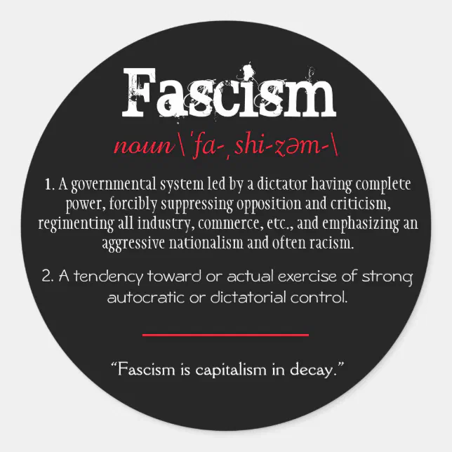 Fascism Definition Political Statement Red Classic Round Sticker | Zazzle