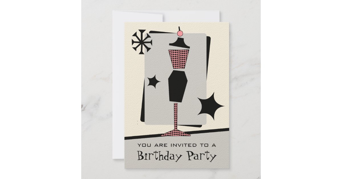 Fashion Birthday Party Vintage Retro Dress Form Invitation | Zazzle