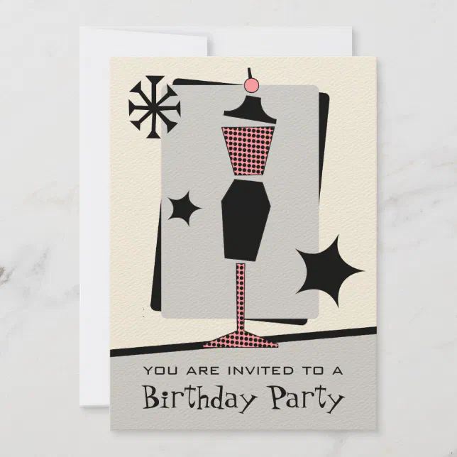 Fashion Birthday Party Vintage Retro Dress Form Invitation | Zazzle