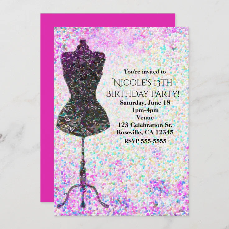 Fashion Confetti Mannequin Party Invitations | Zazzle