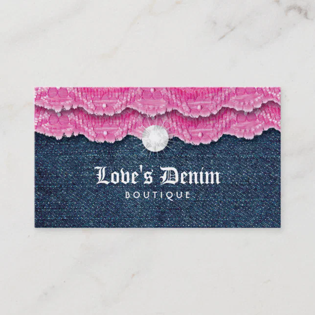 Fashion Denim Jeans Lace Jewelry Pink Business Card | Zazzle