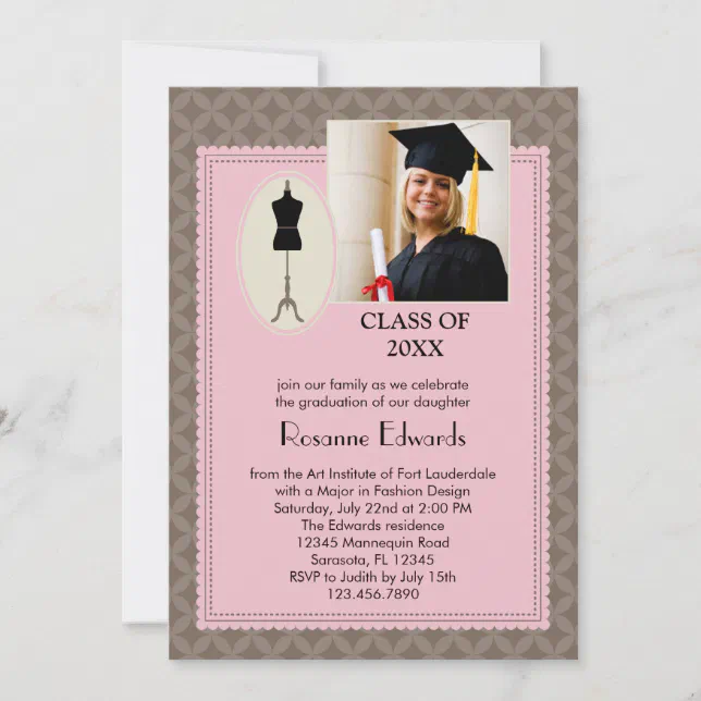 Fashion Design Graduation Photo Invitation | Zazzle