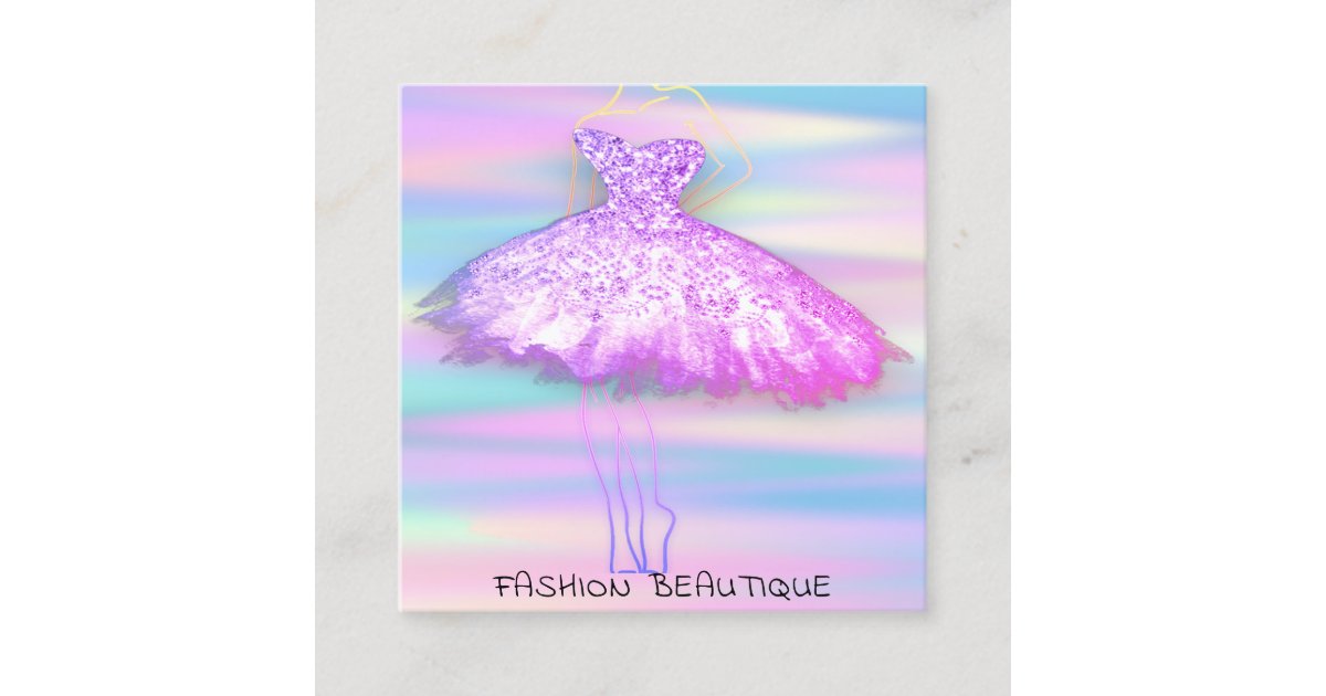 Fashion Dress Pink Body Logo QR Code Holographic Square Business Card ...