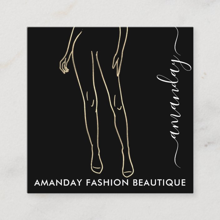 Fashion Gold Body Shaping Logo QRCode Shop Black Square Business Card ...