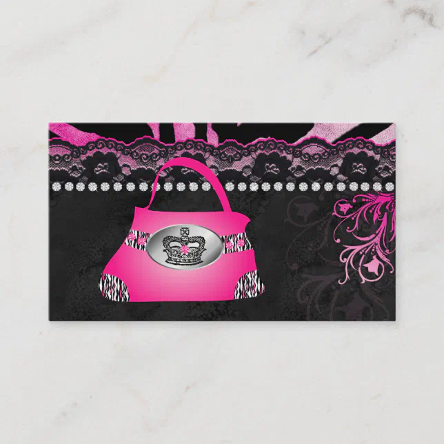 Fashion Handbag Crown Purse Pink Lace Zebra Business Card | Zazzle