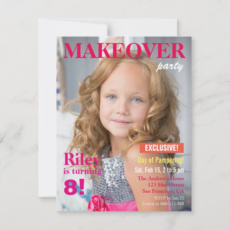 Fashion Magazine Makeover Girls Birthday Party Invitation | Zazzle