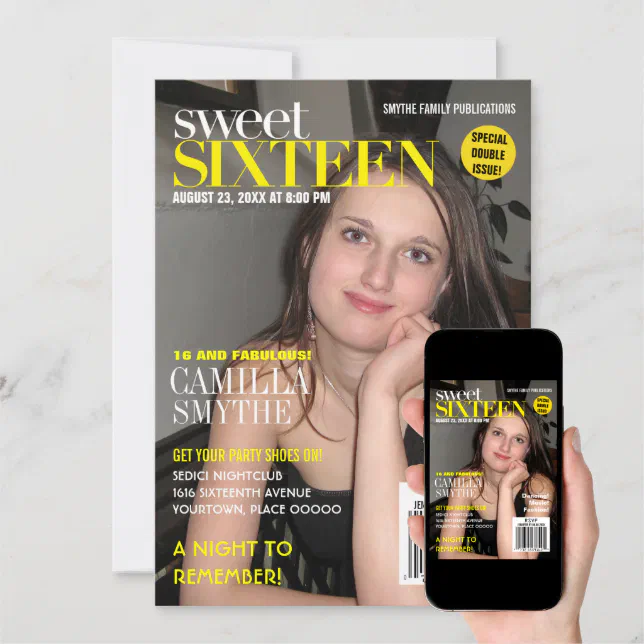Fashion Magazine Right Cover Sweet Sixteen Party Invitation | Zazzle